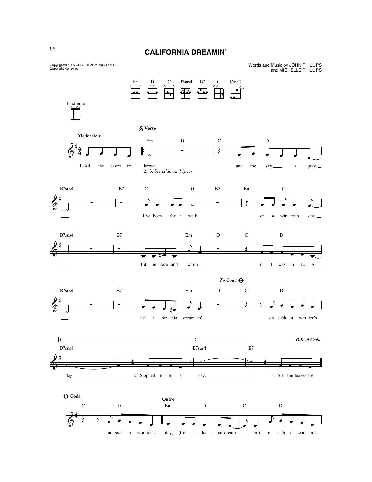 California Dreamin' - Online Noten von The Mamas & The Papas - smd ...