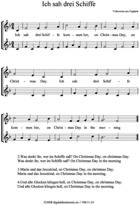 Ich sah drei Schiffe (Weihnachtslied (sehr einfach)) | Sheet Music: 2x ...