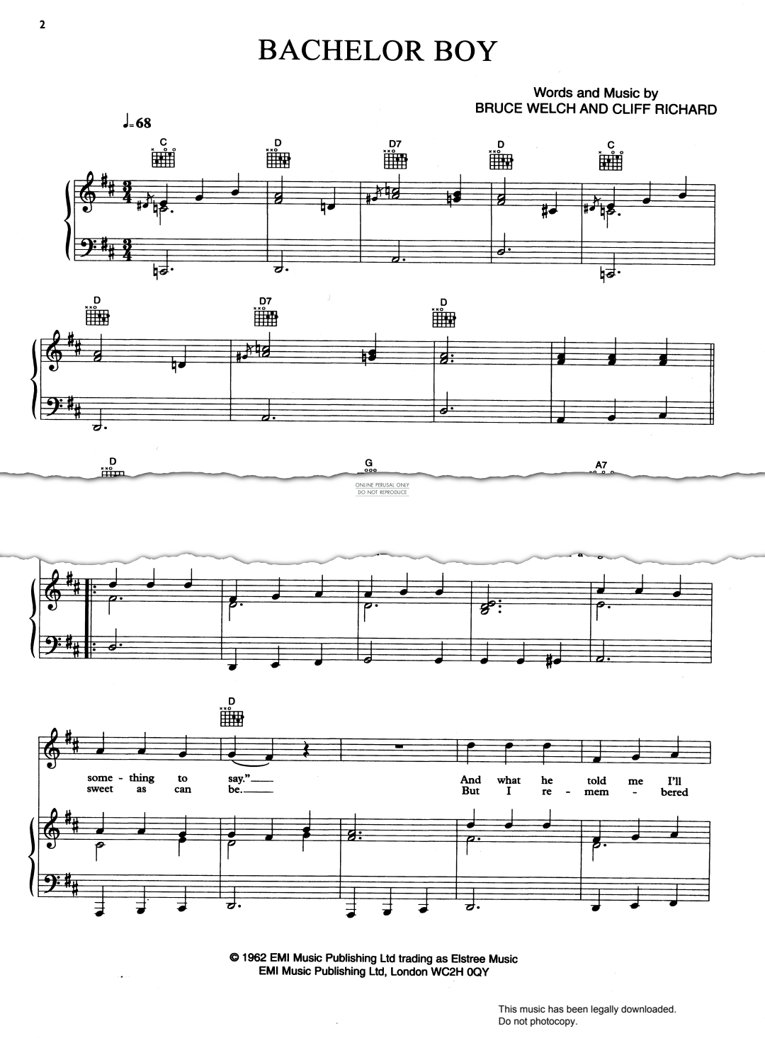 Bachelor Boy (from 'Summer Holiday') - Noten von Cliff Richard - fbd ...