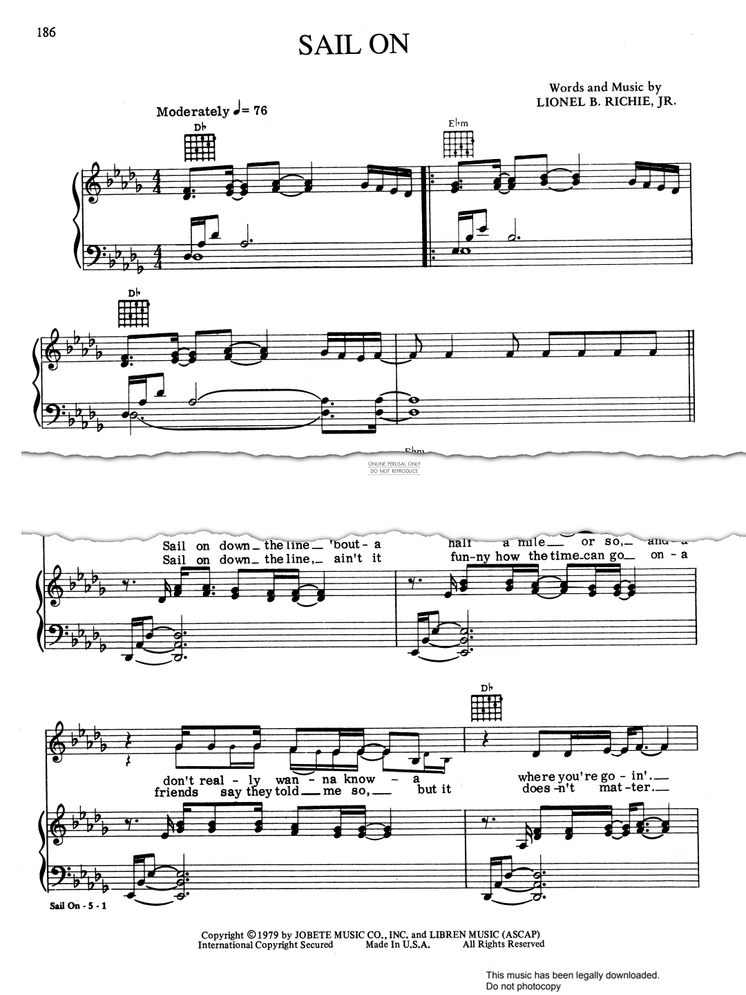 Sail On - sheet music by Lionel Richie - fbd-24046 | notendownload