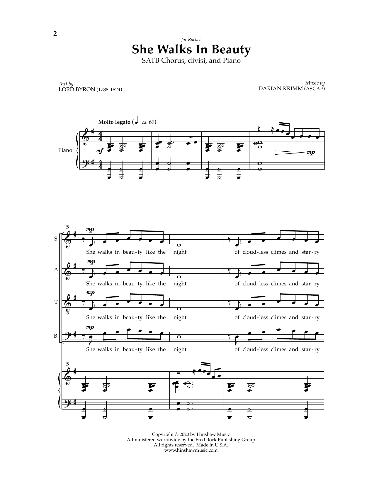 She Walks In Beauty Darian Krimm Sheet Music Satb Choir Pdf Download