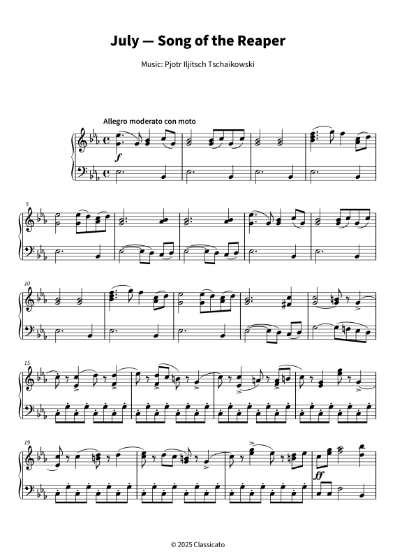 July - Song of the Reaper - simplified version - Noten von Pjotr ...