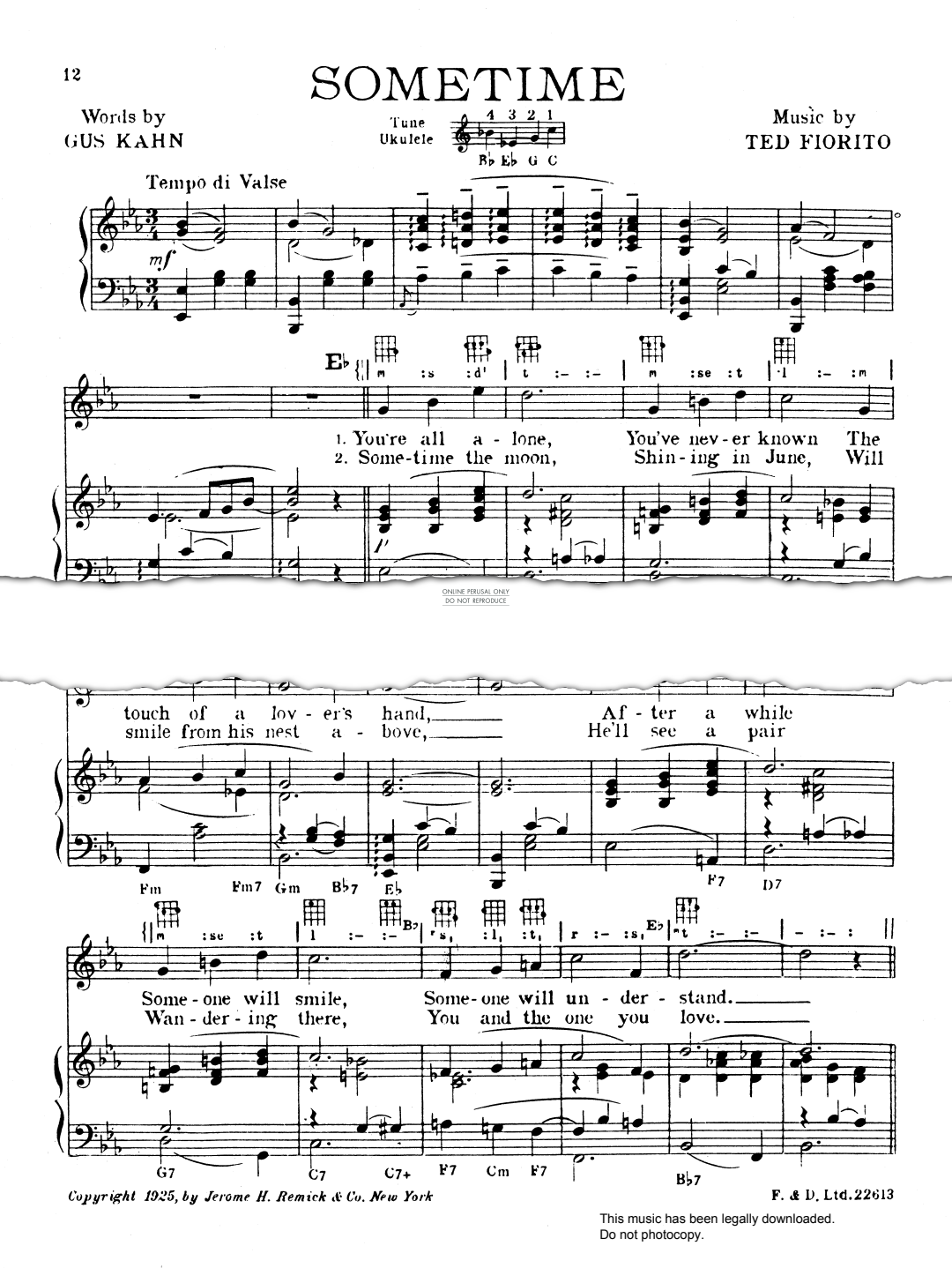 Sometime (Ted Fiorito) | Sheet Music: Piano, Voice | PDF Download