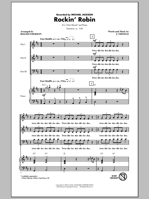 Rockin' Robin (arr. Roger Emerson) (Michael Jackson) | Sheet Music: 3-Part Mixed Choir | PDF ...