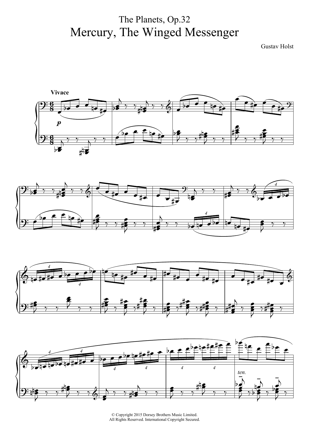 The Planets, Op. 32 - Mercury, The Winged Messenger - sheet music by ...