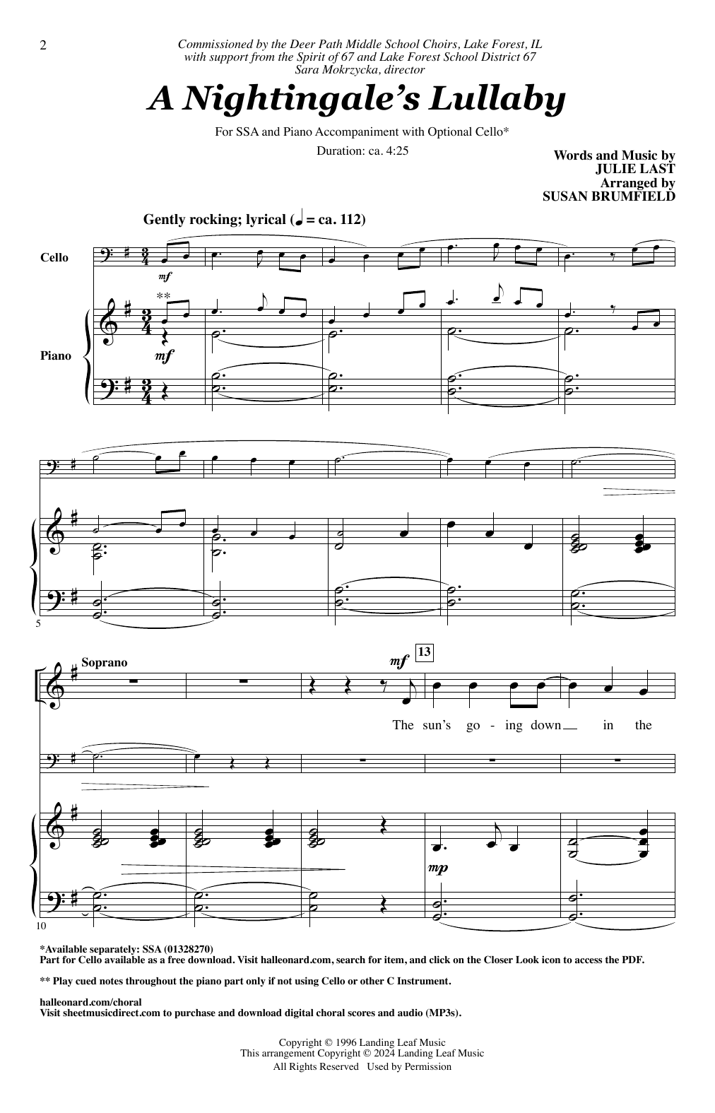 A Nightingale's Lullaby (arr. Susan Brumfield) - sheet music by - smd ...