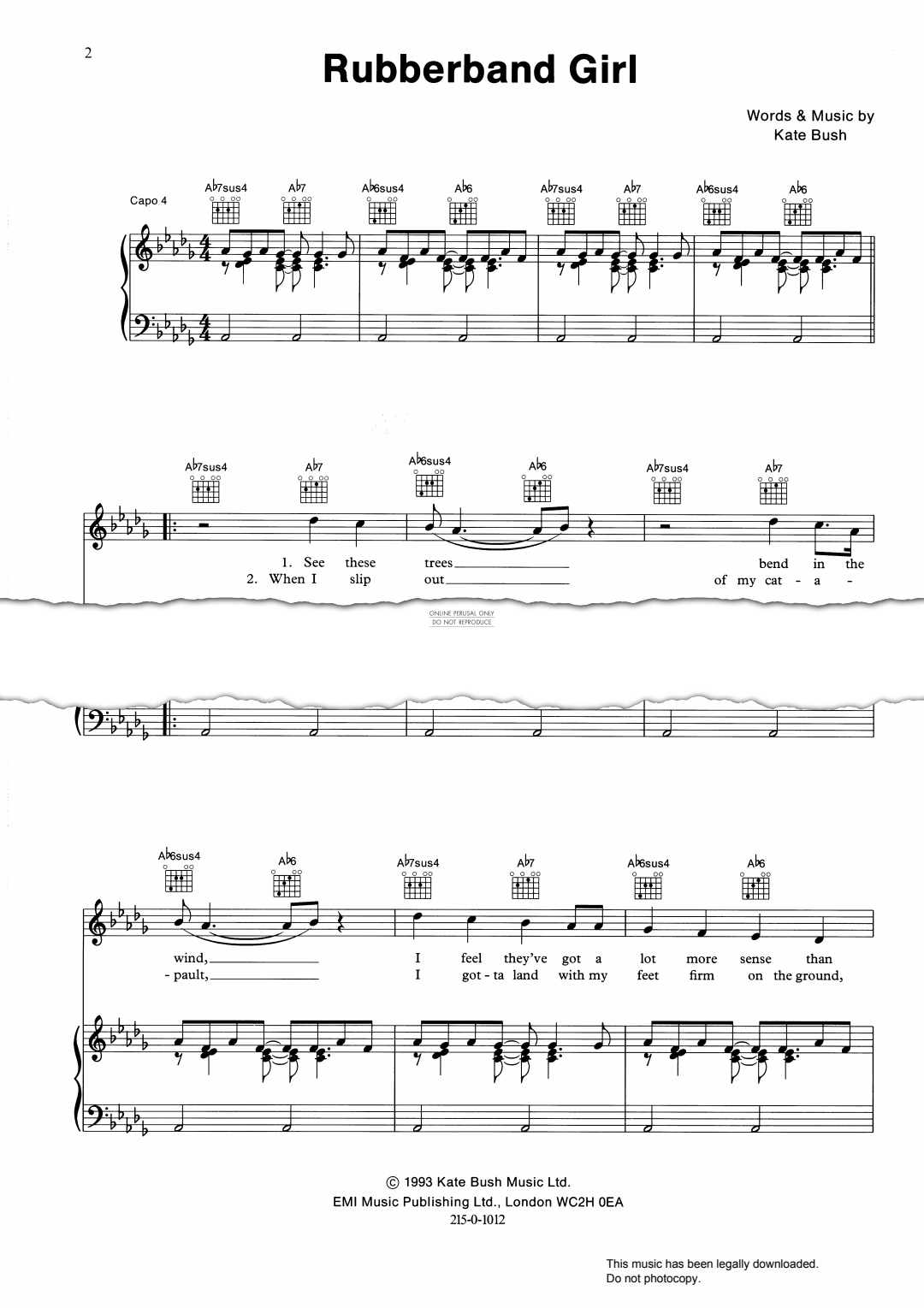 Rubberband Girl - sheet music by Kate Bush - fbd-28374 | notendownload