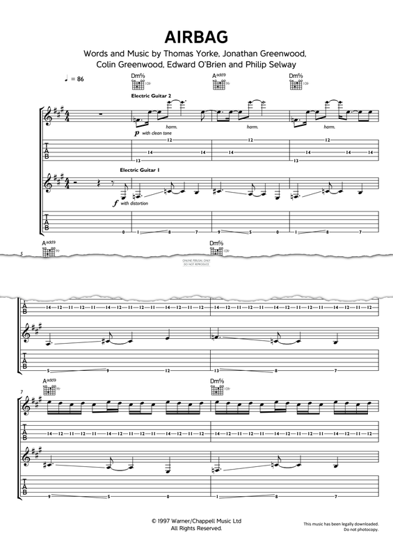 Airbag (Radiohead) | Sheet Music: Guitar, Voice | PDF Download