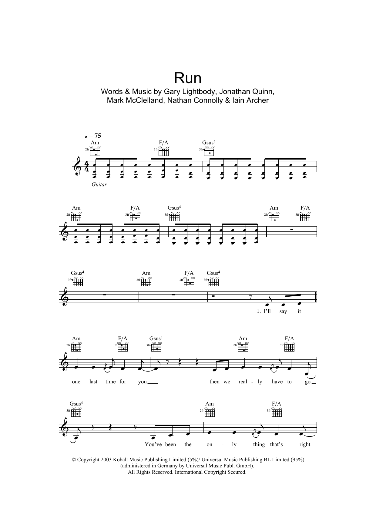 Run - sheet music by Snow Patrol - smd-45605 | notendownload
