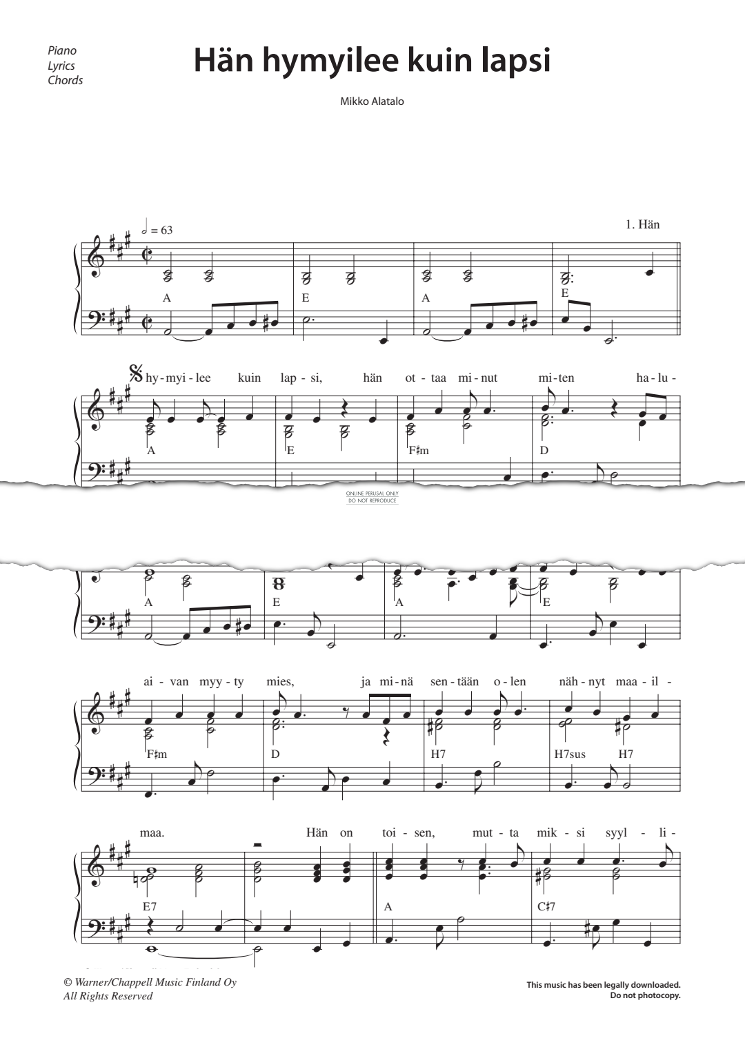Hän hymyilee kuin lapsi - sheet music by Mikko Alatalo - fbd-16521 ...