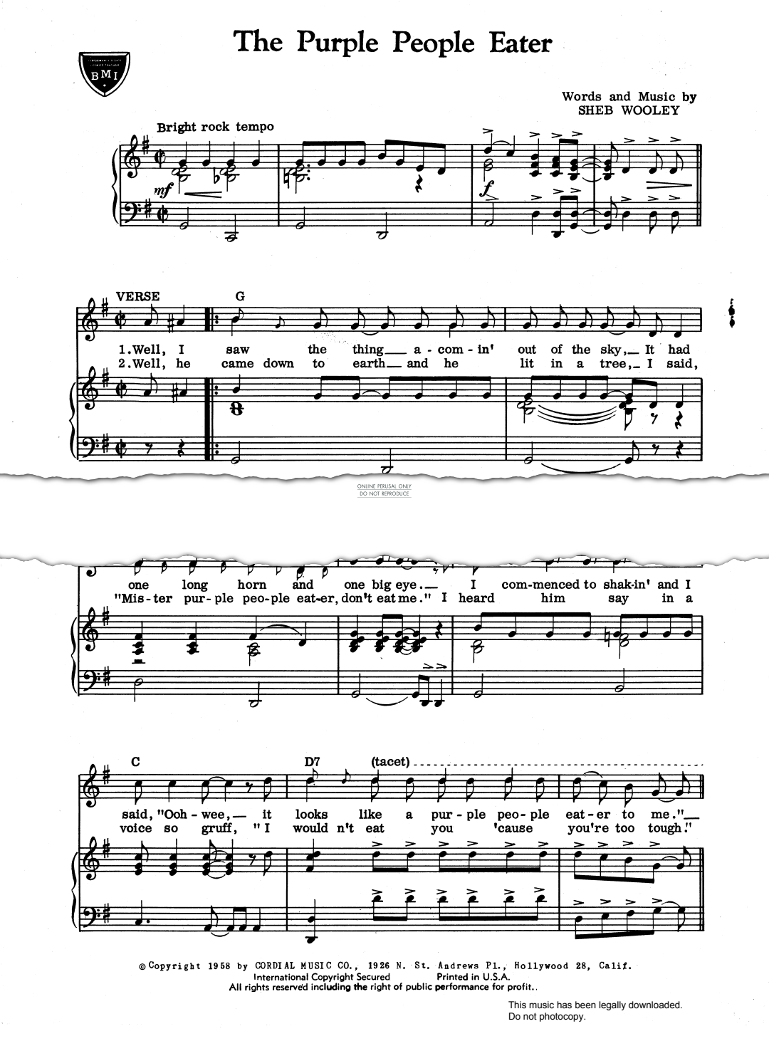 The Purple People Eater (Sheb Wooley) | Sheet Music: Guitar, Piano ...