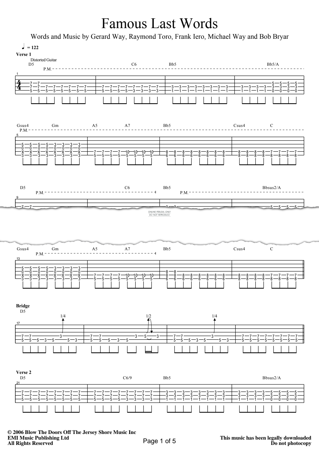 Famous Last Words - sheet music by My Chemical Romance - fbd-7562 ...