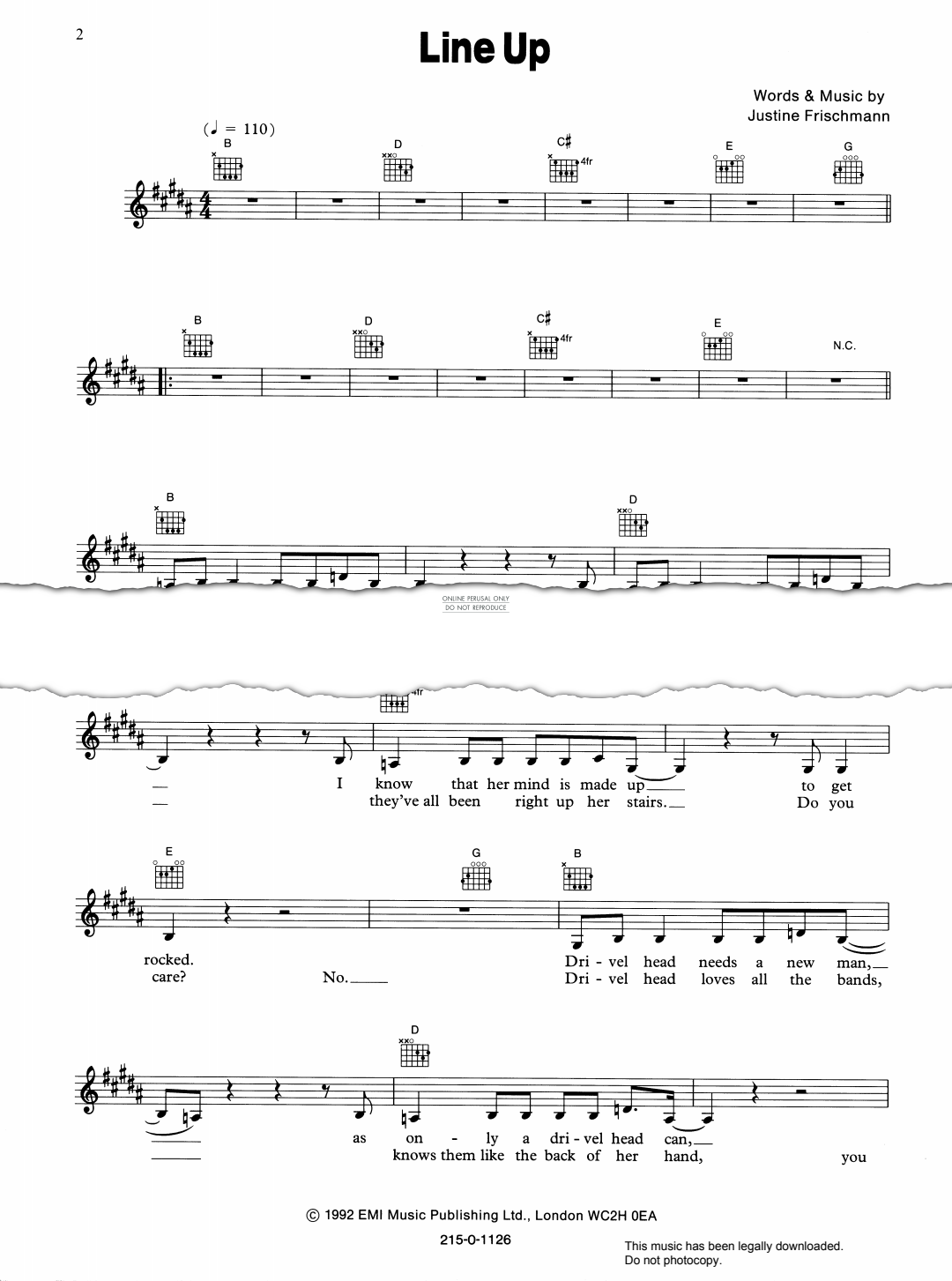 Line Up - sheet music by Elastica - fbd-28175 | notendownload