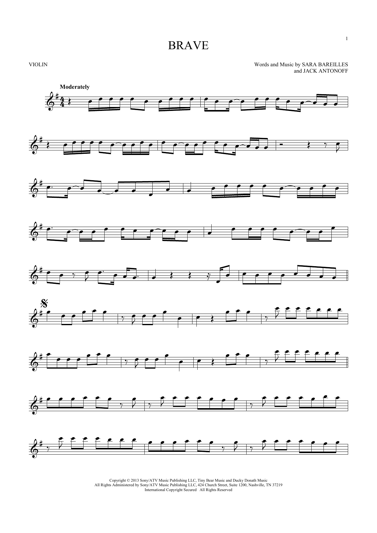 Brave (Sara Bareilles) | Sheet Music: Violin Solo | PDF Download