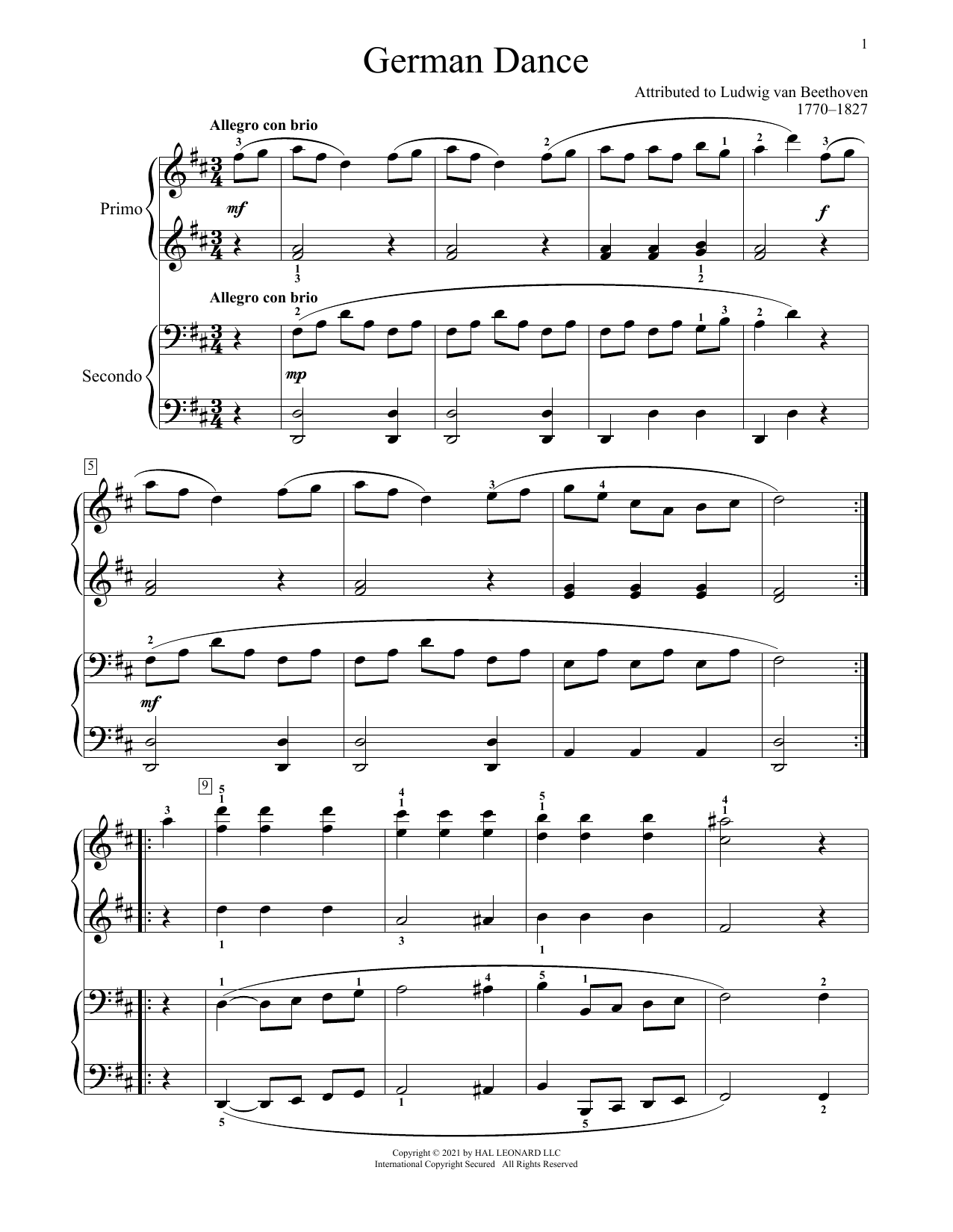 German Dance (Ludwig Van Beethoven) | Noten: Duett-Klavier | PDF Download