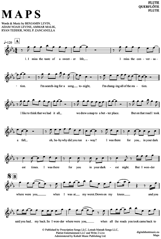 Maps - sheet music by Maroon 5 - 7030358 | notendownload