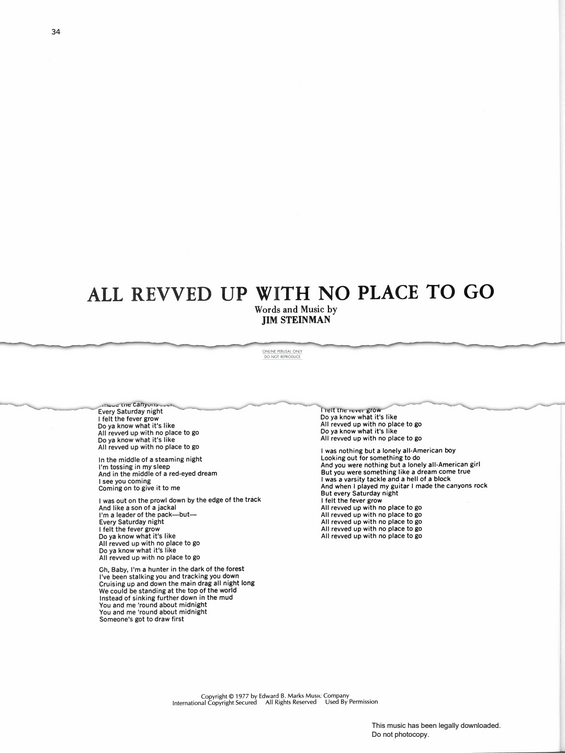 All Revved Up With No Place To Go (Meat Loaf) | Sheet Music: Guitar ...