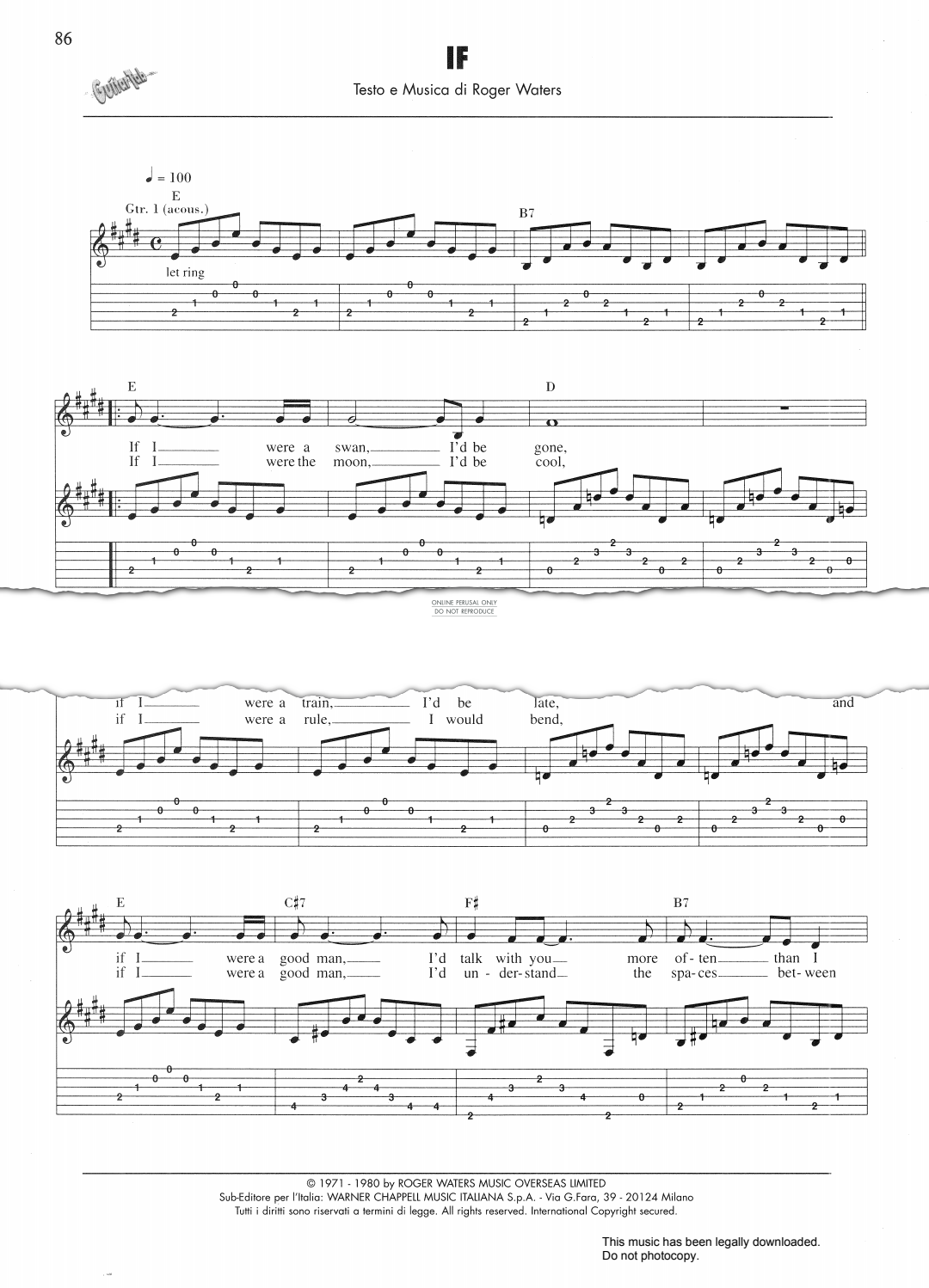 If (Pink Floyd) | Sheet Music: Guitar, Voice | PDF Download