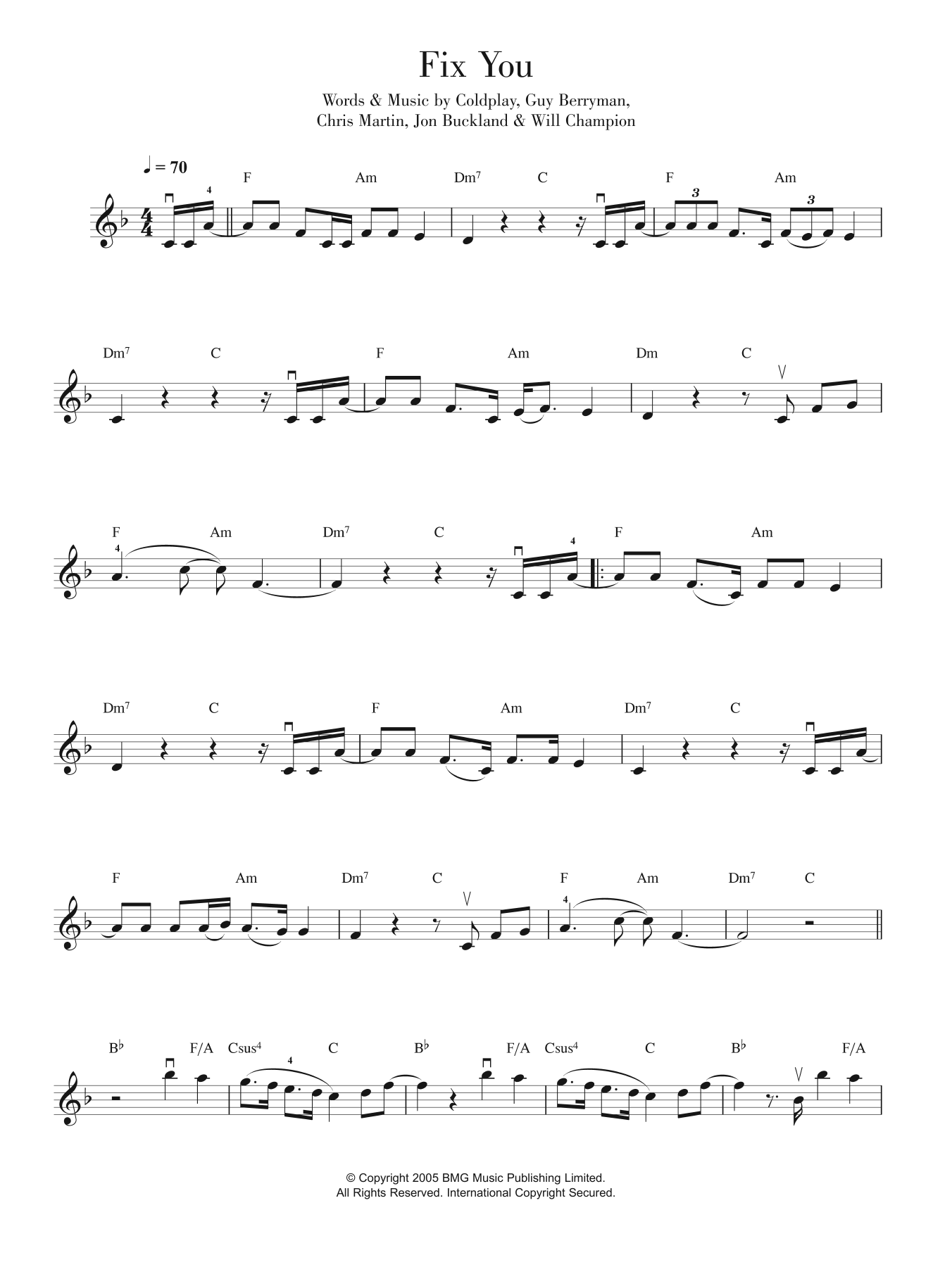 Fix You (Coldplay) | Noten: Violinsolo | PDF Download
