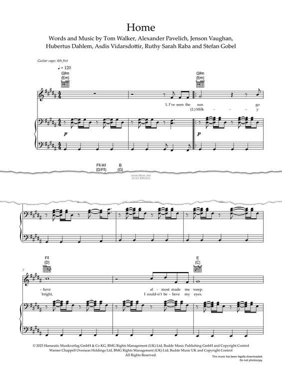 Home (Glockenbach) | Sheet Music: Guitar, Piano, Voice | PDF Download