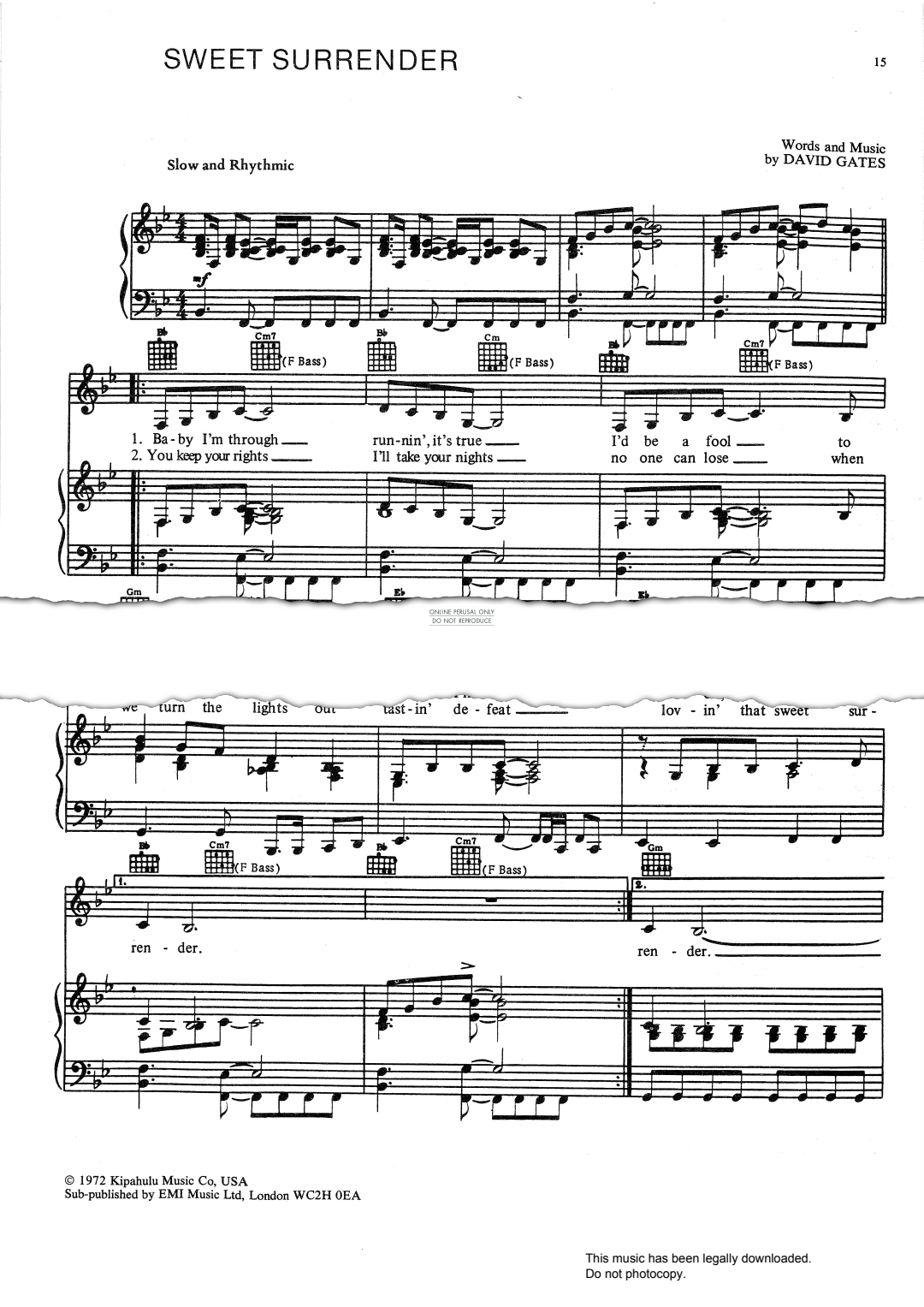 Sweet Surrender - sheet music by Bread - fbd-36866 | notendownload