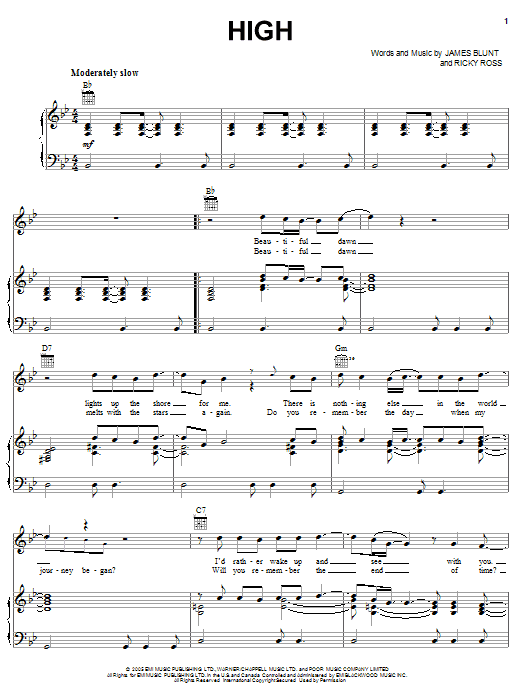 High (James Blunt) | Sheet Music: Piano, Vocal & Guitar Chords Right ...
