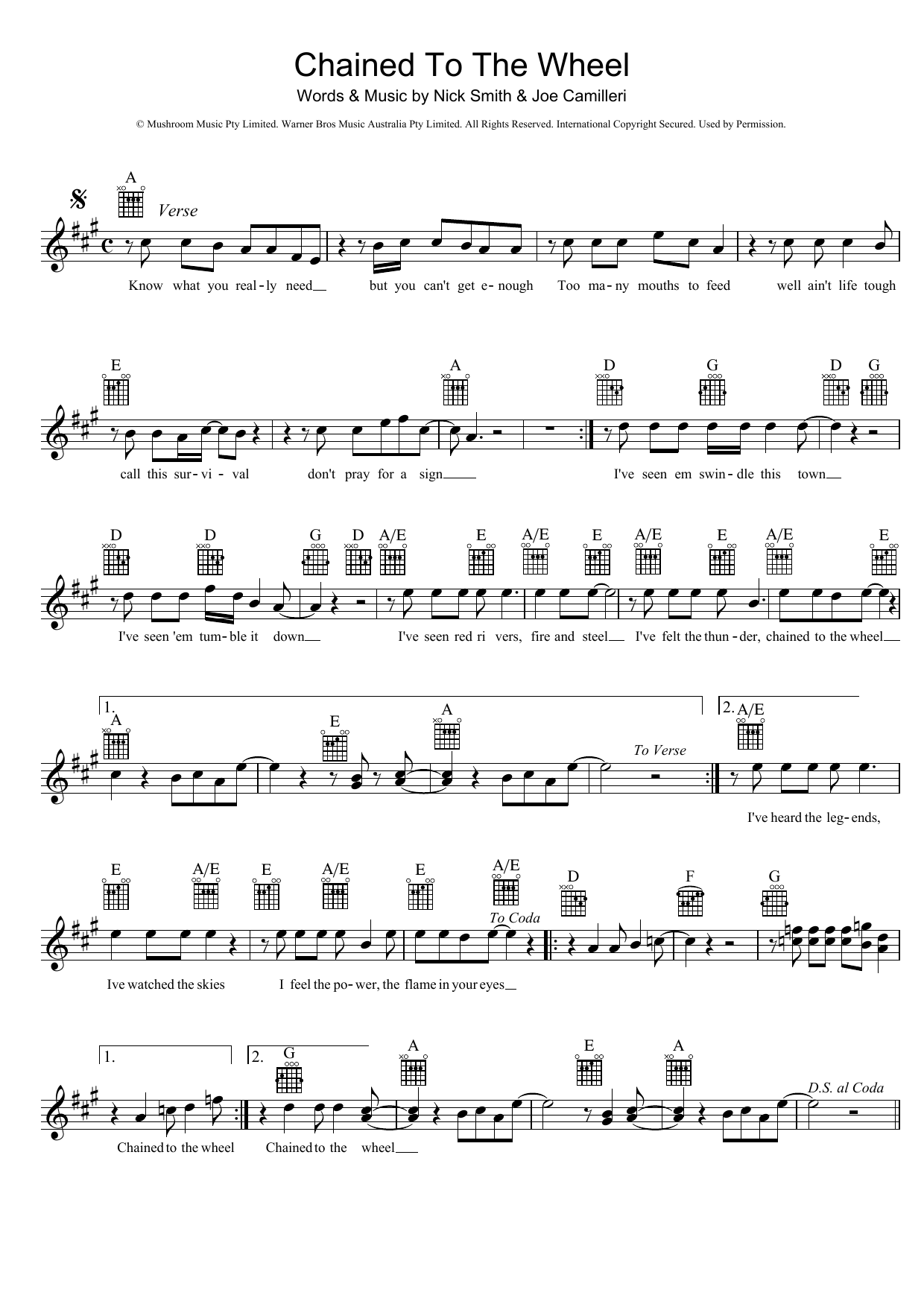 Chained To The Wheel - sheet music by The Black Sorrows - smd-38993 ...