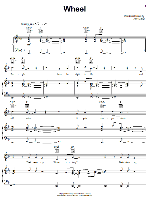 Wheel (John Mayer) | Sheet Music: Piano, Vocal & Guitar Chords Right ...