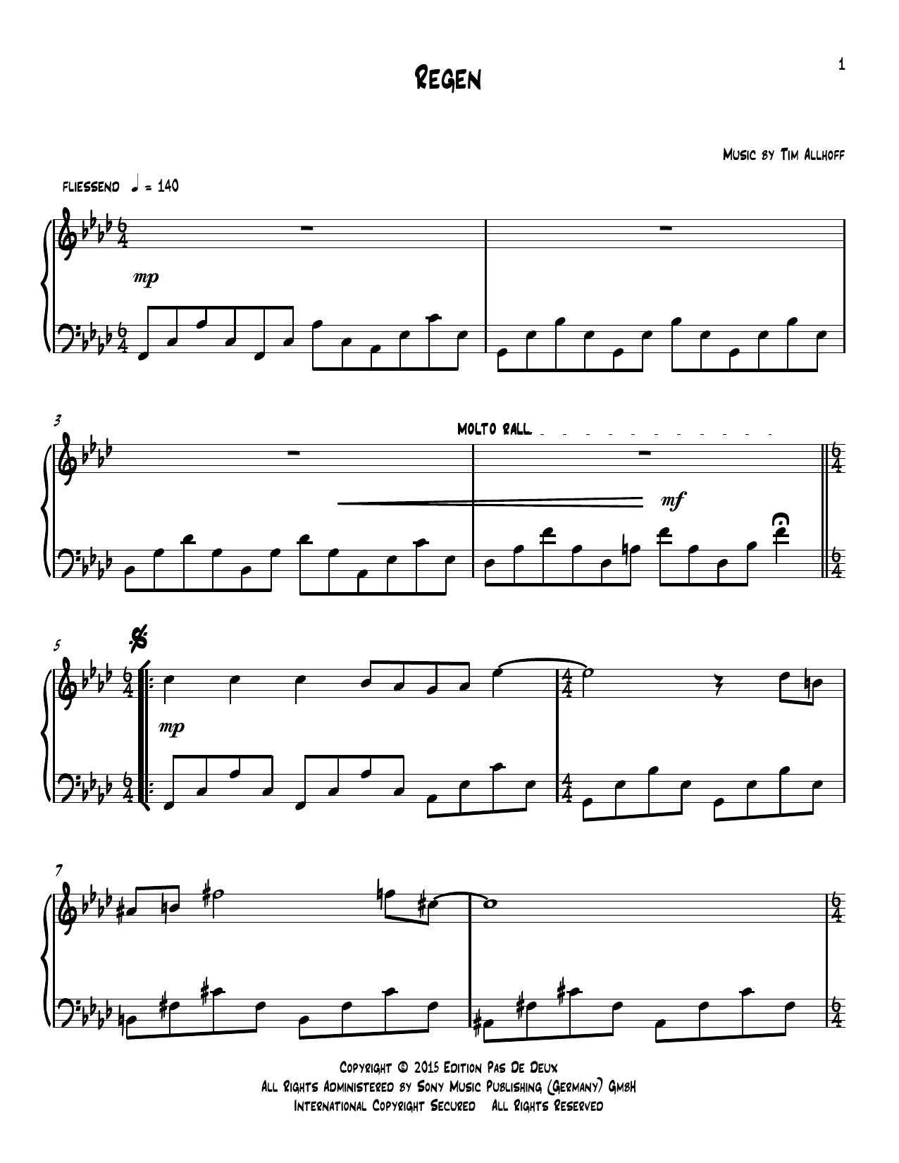 Regen (Tim Allhoff) | Sheet Music: Piano Solo | PDF Download