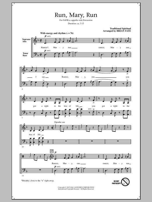 Run, Mary, Run (Brian Tate) | Sheet Music: SATB Choir | PDF Download