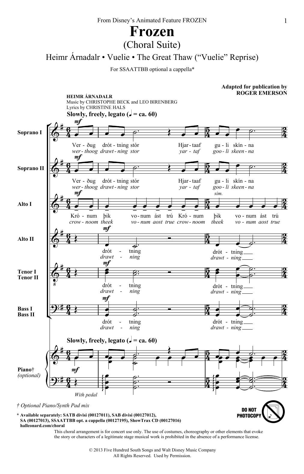 Frozen (Choral Suite) (Roger Emerson) | Sheet Music: SSAATTBB Choir ...