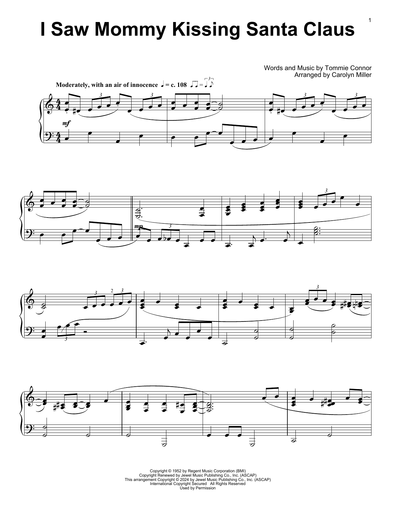 I Saw Mommy Kissing Santa Claus (arr. Carolyn Miller) - Online Noten ...