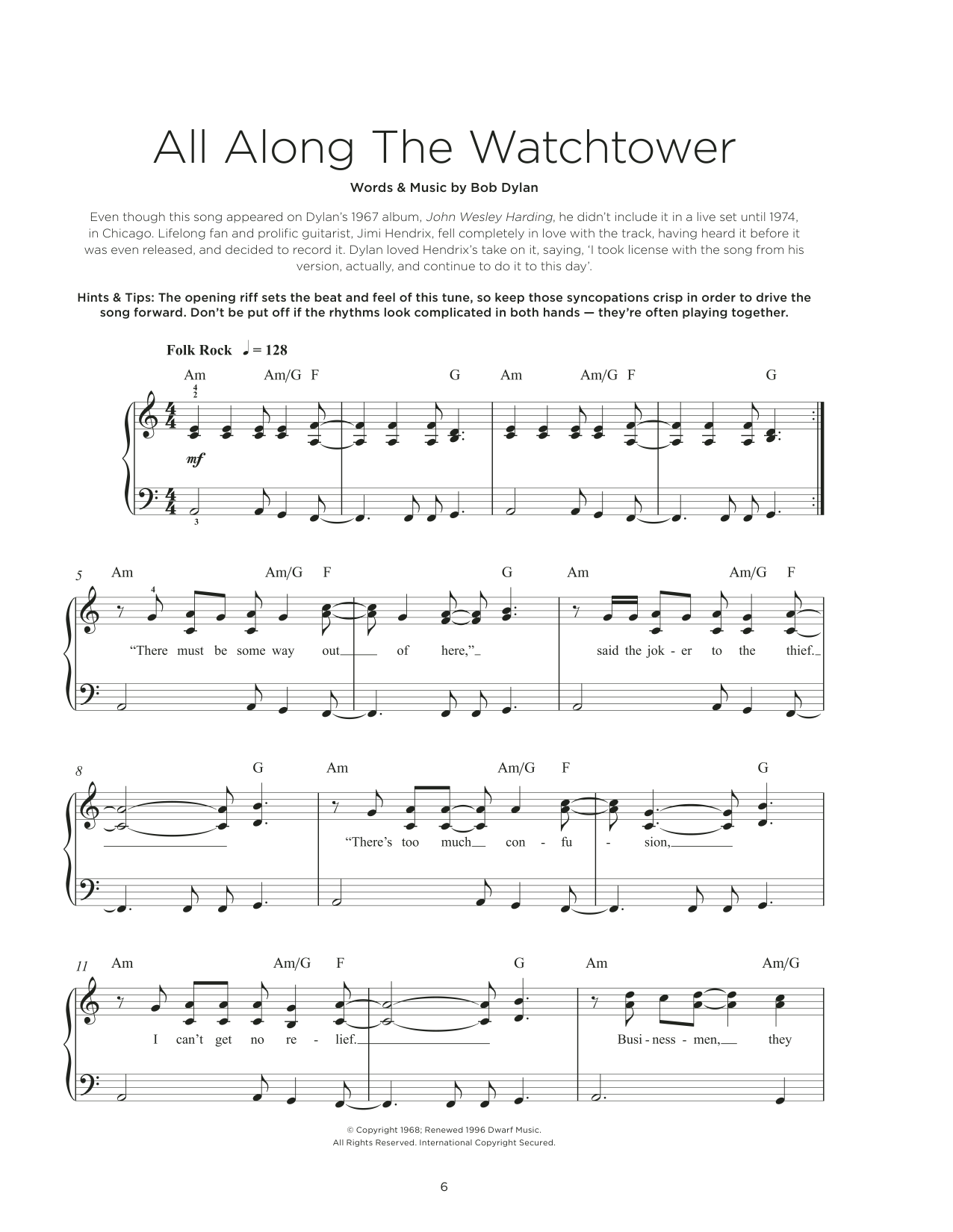 All Along The Watchtower - Online Noten von Bob Dylan, Jimi Hendrix, U2 ... All Along The Watchtower - Online Noten von Bob Dylan, Jimi Hendrix, U2 ...
