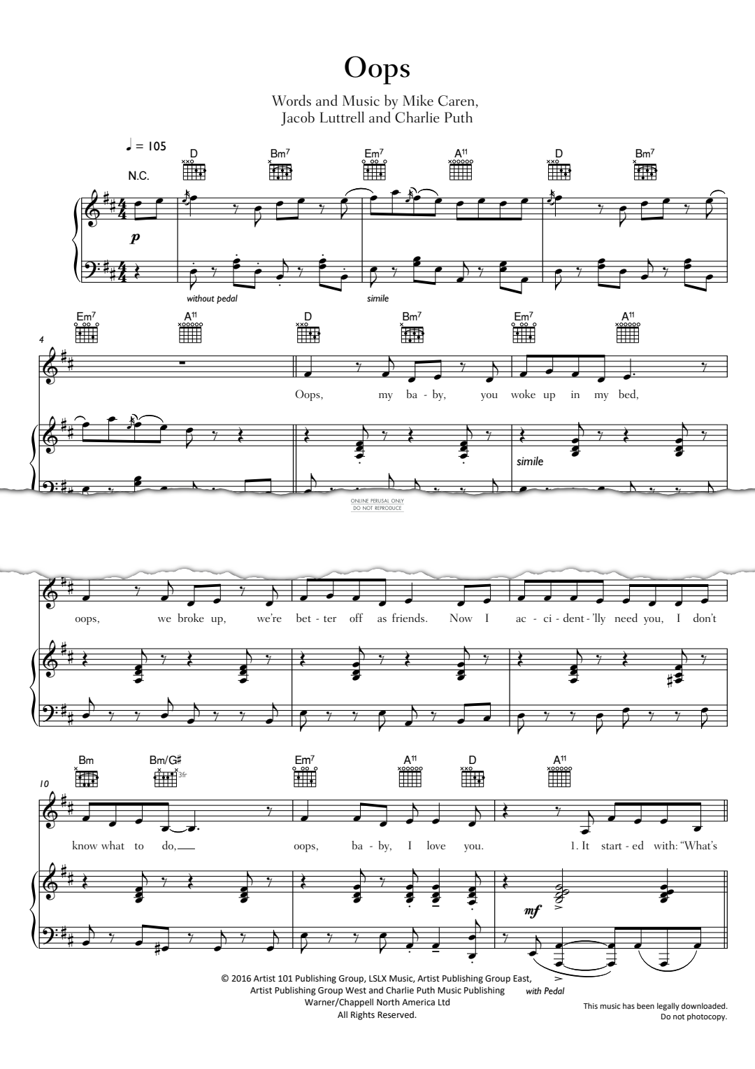 Oops (Little Mix) | Sheet Music: Guitar, Piano, Voice | PDF Download