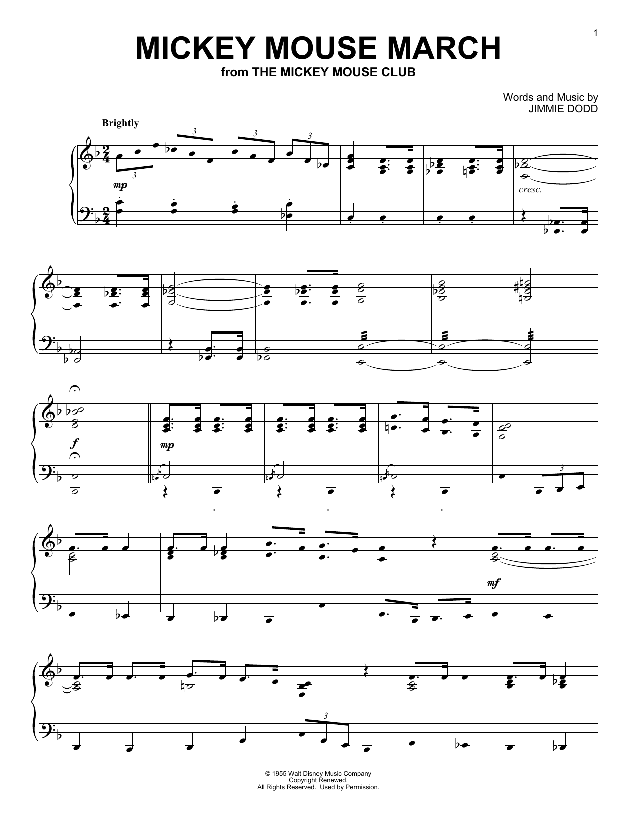 Mickey Mouse March (from The Mickey Mouse Club) - sheet music by Jimmie ...