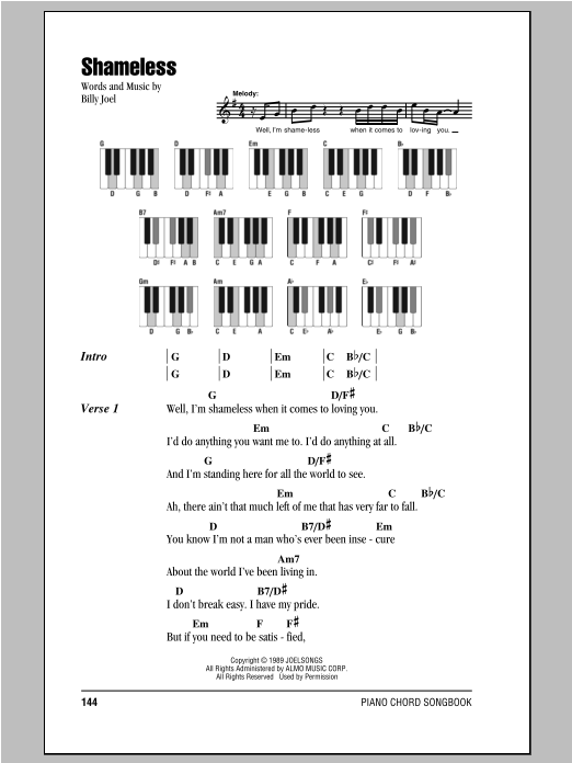 Shameless (Billy Joel) | Sheet Music: Piano Chords/Lyrics | PDF Download
