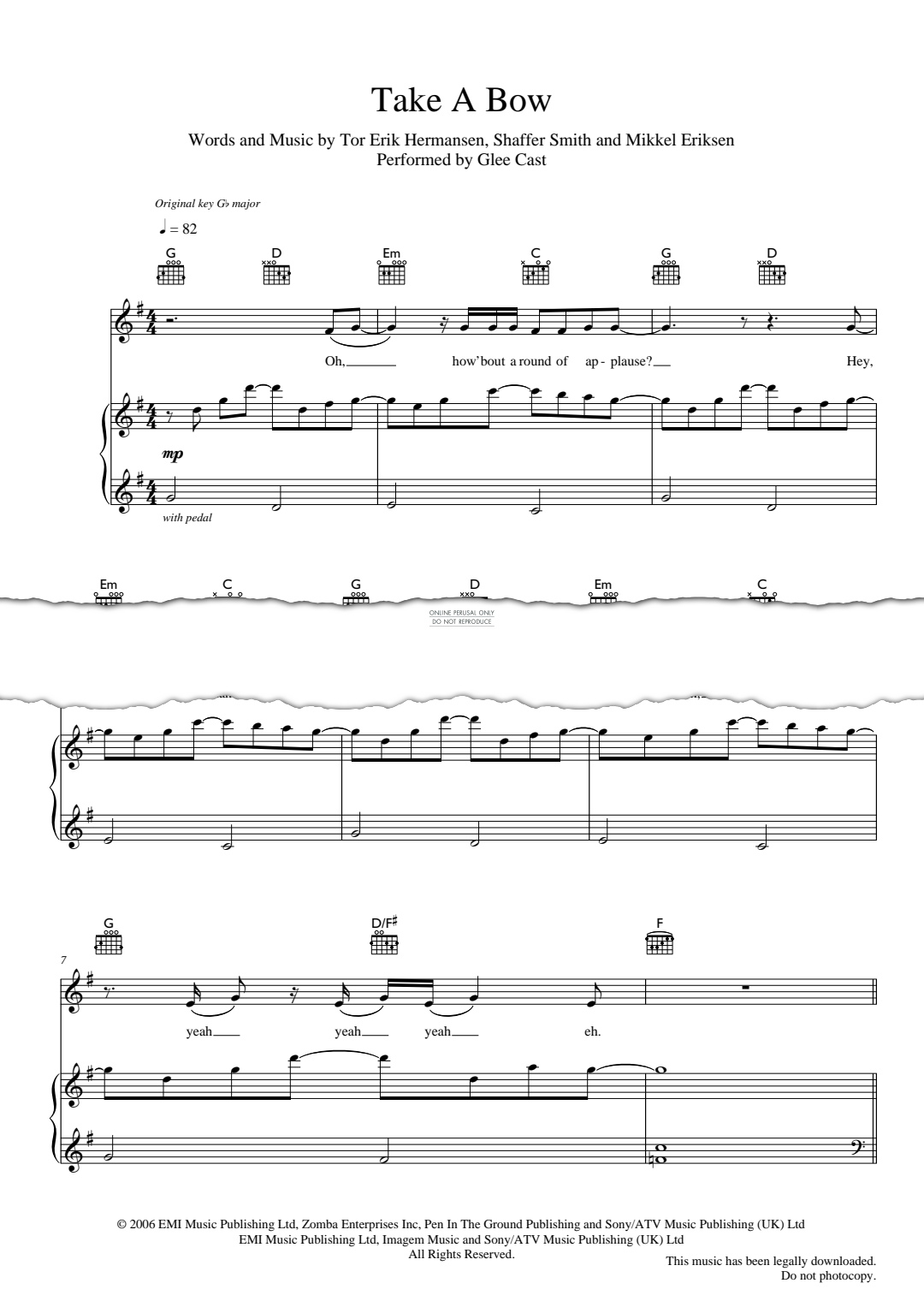 Take A Bow (Glee Cast) | Sheet Music: Guitar, Piano, Voice | PDF Download
