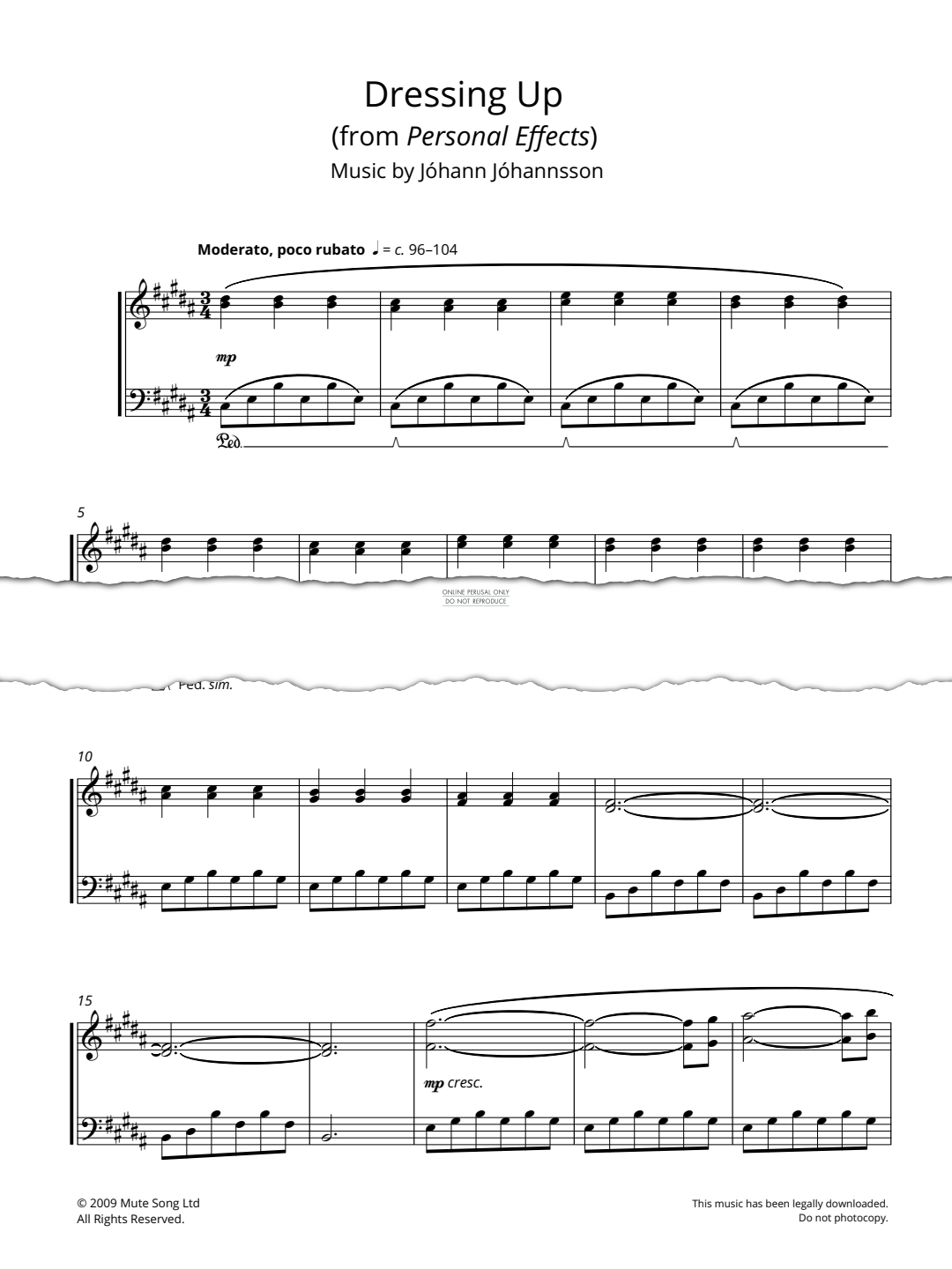 Dressing Up (from "Personal Effects") (Jóhann Jóhannsson) | Sheet Music ...