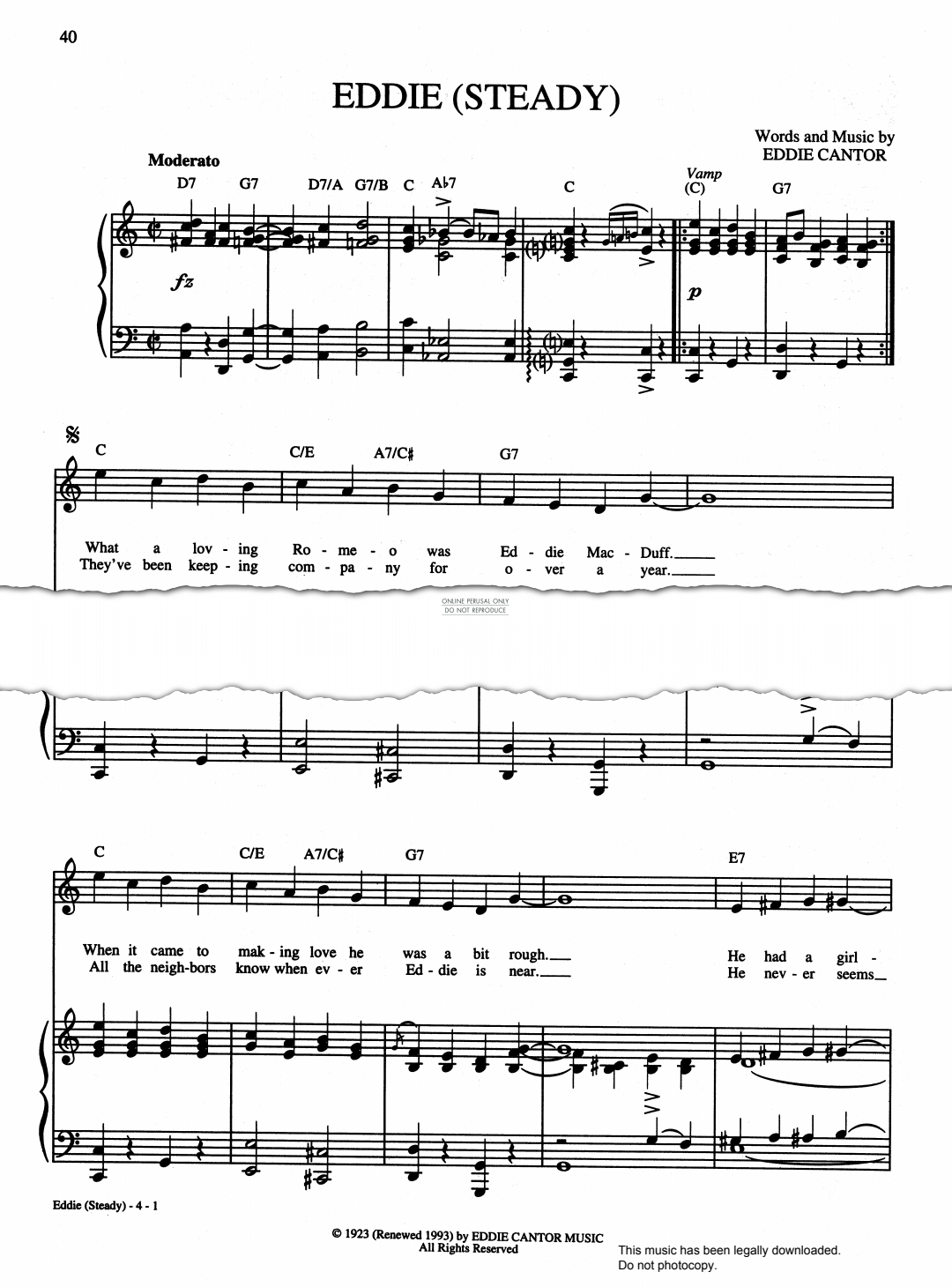 Eddie (Steady) - sheet music by Eddie Cantor - fbd-23299 | notendownload