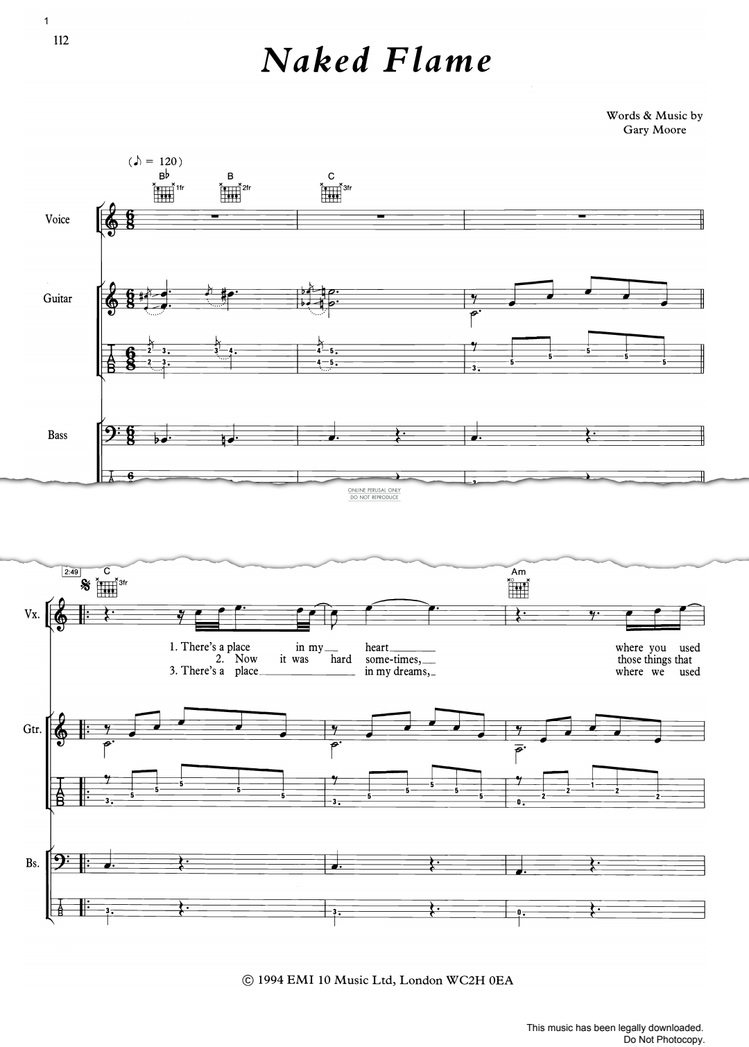 Naked Flame (BBM) | Sheet Music: Bass Guitar, Guitar, Voice | PDF Download