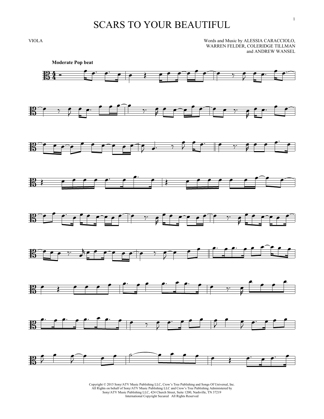 Scars To Your Beautiful (Alessia Cara) | Noten: Viola Solo | PDF Download