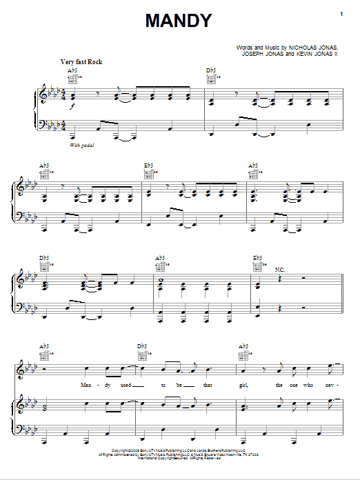 Mandy (Jonas Brothers) | Sheet Music: Piano, Vocal & Guitar Chords ...