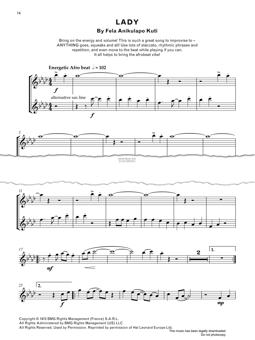 Lady - sheet music by Fela Kuti - fbd-50596 | notendownload