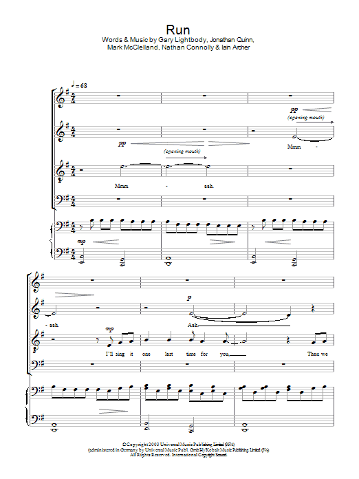 Run (arr. Jeremy Birchall) (Snow Patrol) | Sheet Music: SATB Choir ...