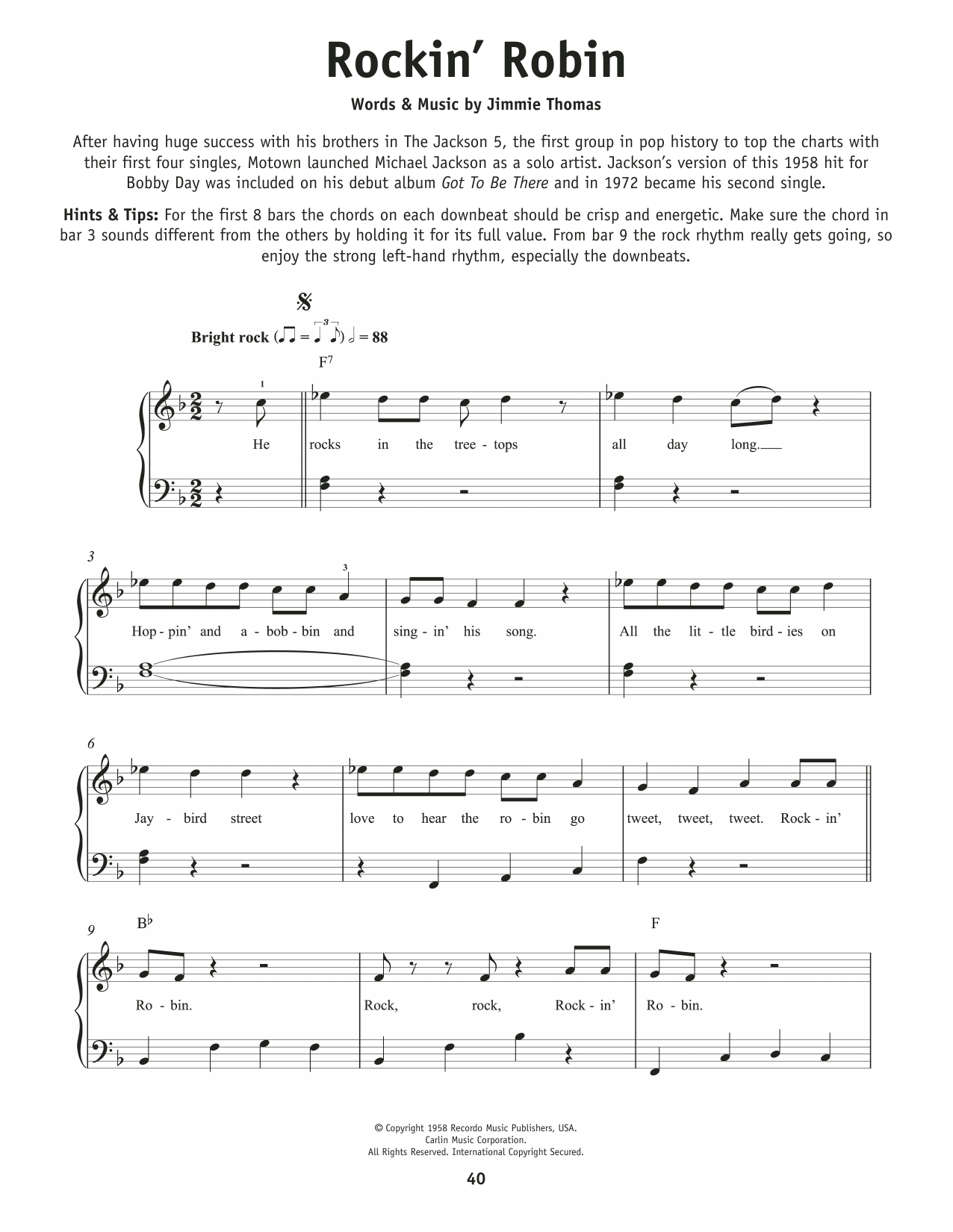 Rockin' Robin (Michael Jackson) | Sheet Music: Really Easy Piano | PDF Download