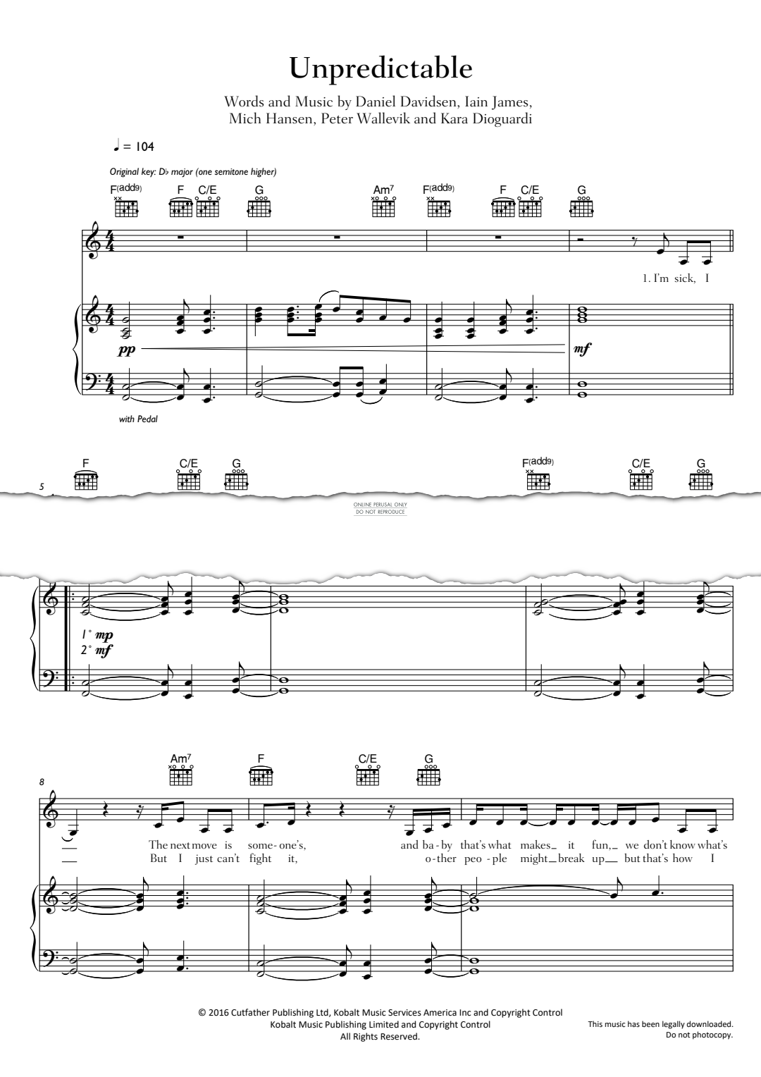 Unpredictable - sheet music by Olly Murs - fbd-32456 | notendownload
