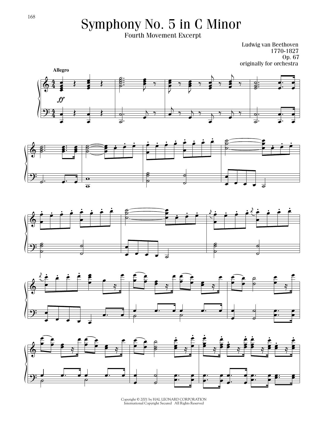 Symphony No. 5, Fourth Movement Excerpt (Ludwig Van Beethoven) | Sheet ...