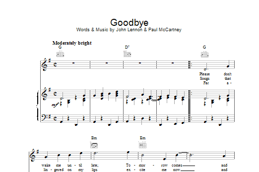 Goodbye (The Beatles) | Sheet Music: Piano, Vocal & Guitar Chords | PDF ...