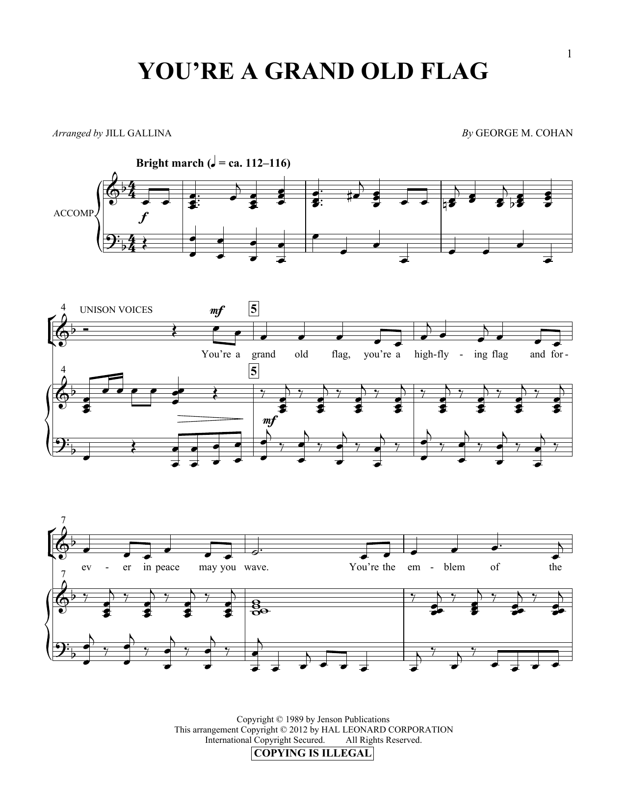 You're A Grand Old Flag (Jill Gallina) | Sheet Music: Vocal Duet | PDF ...