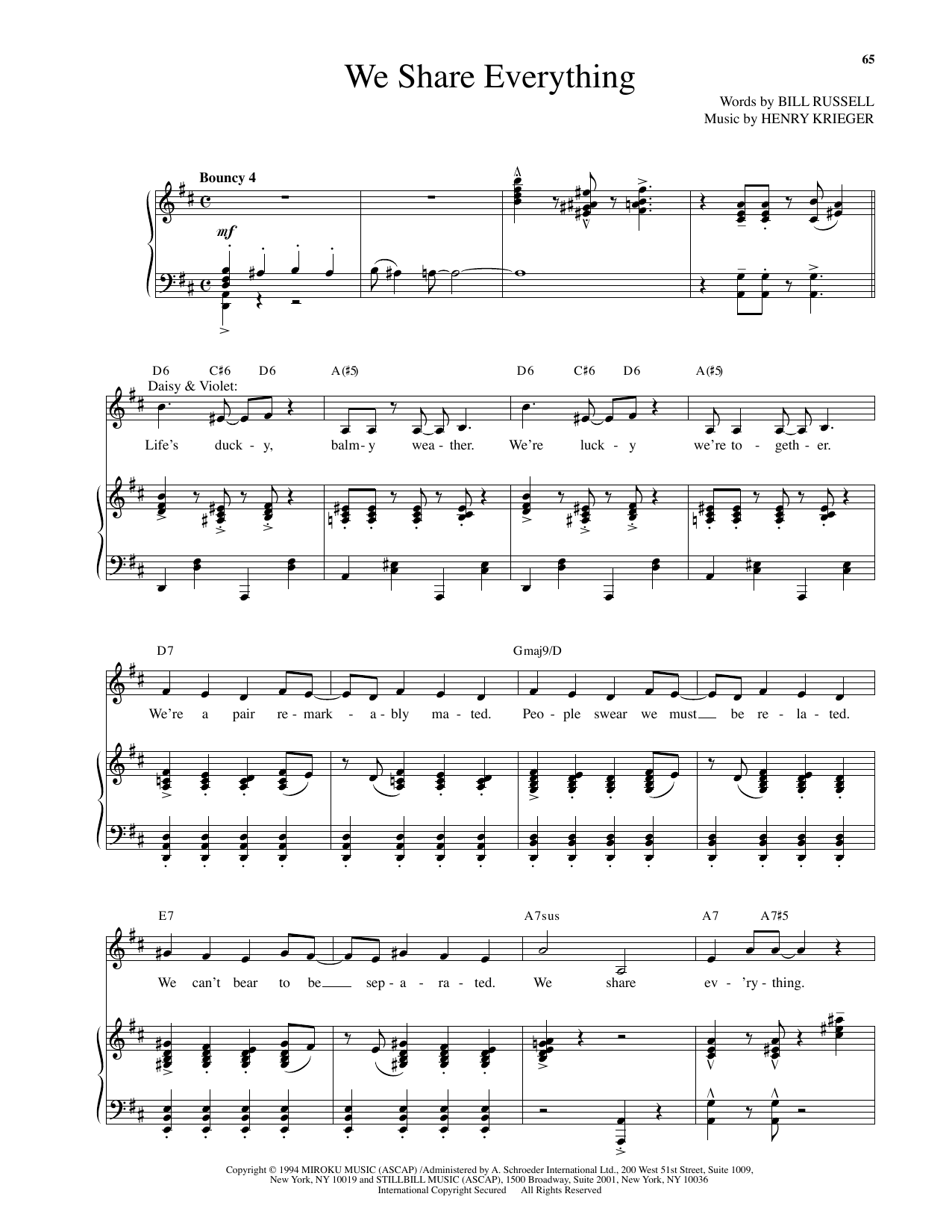 We Share Everything (from Side Show) (Henry Krieger) | Sheet Music ...
